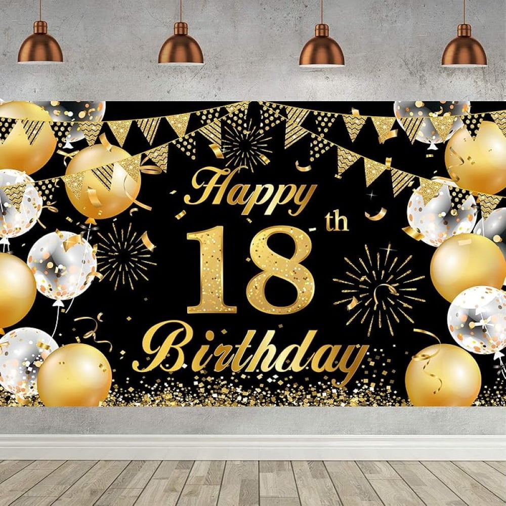 18th Birthday Banner Black Gold, Birthday Banner 18, 18th Birthday Men ...