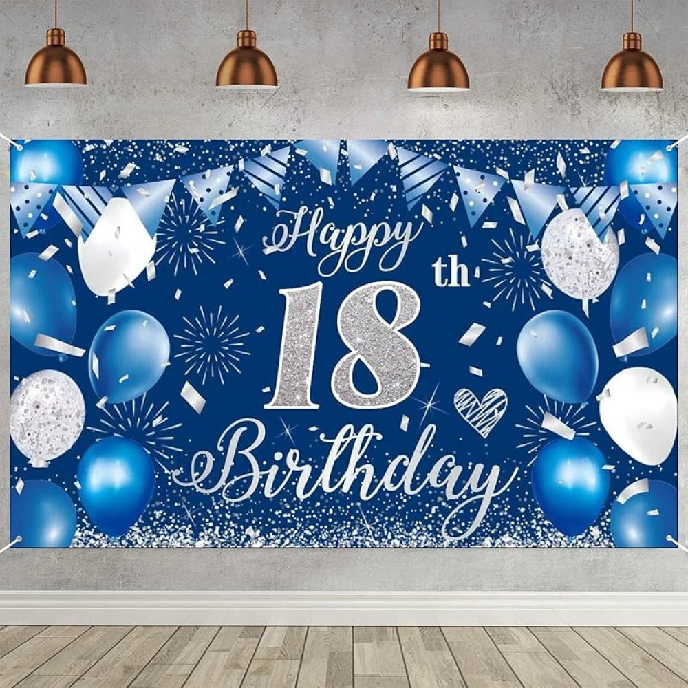 18th Birthday Banner - Blue Birthday Banner for Men & Women ...
