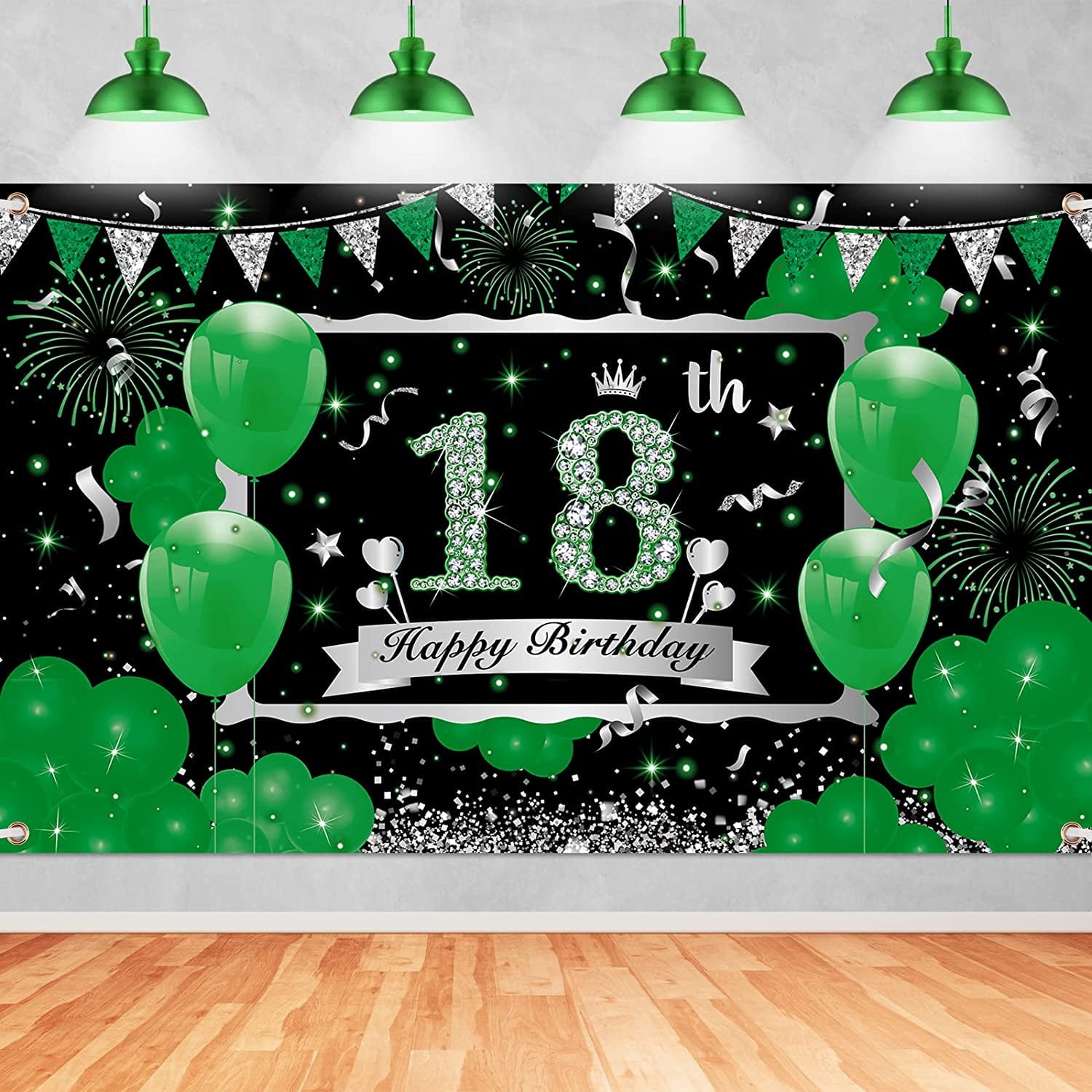 18th Birthday Banner Decorations for Boys Girls Large Green Silver ...