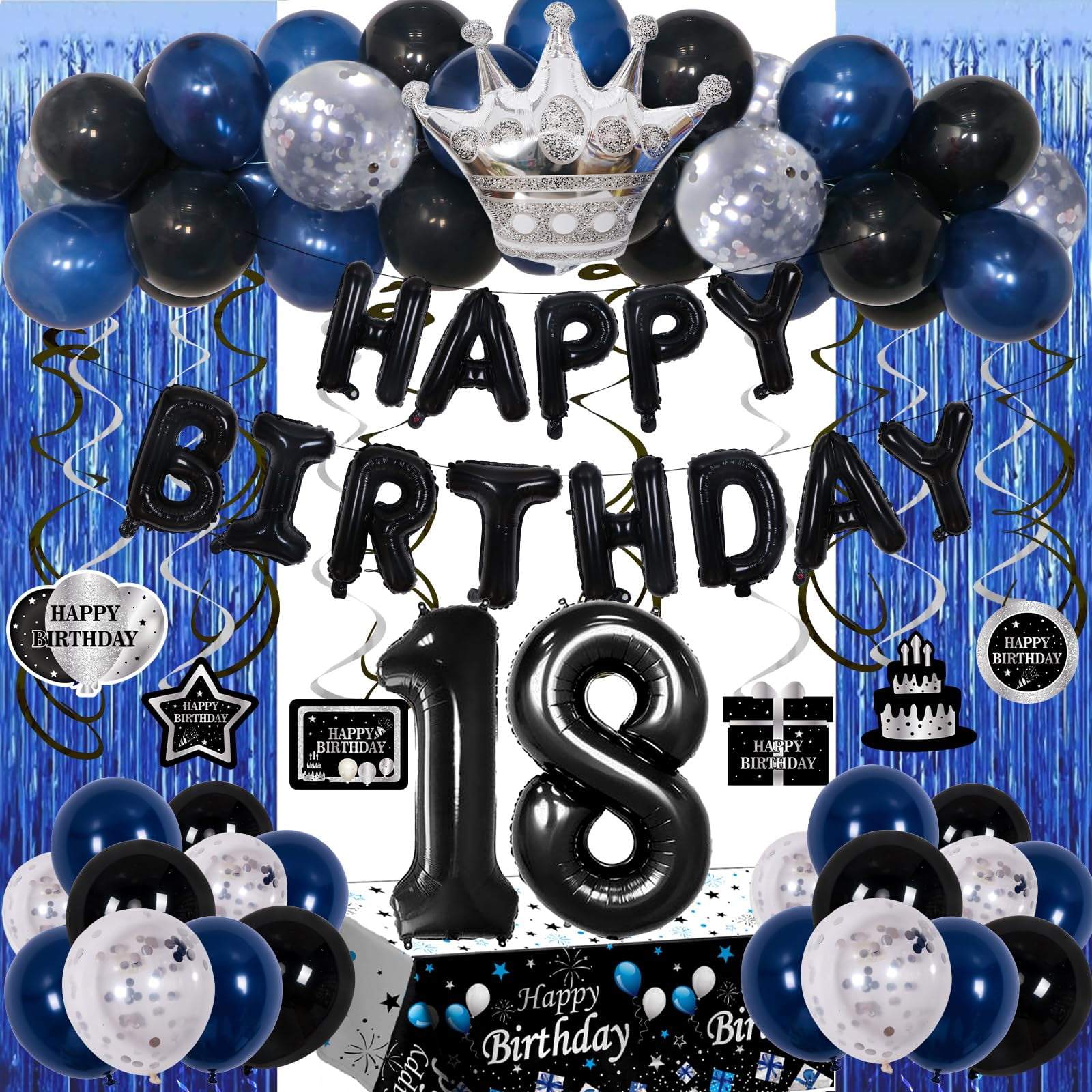 18th Birthday for Boys, Happy KKS1 18th Birthday for Men, Blue Black 18 ...