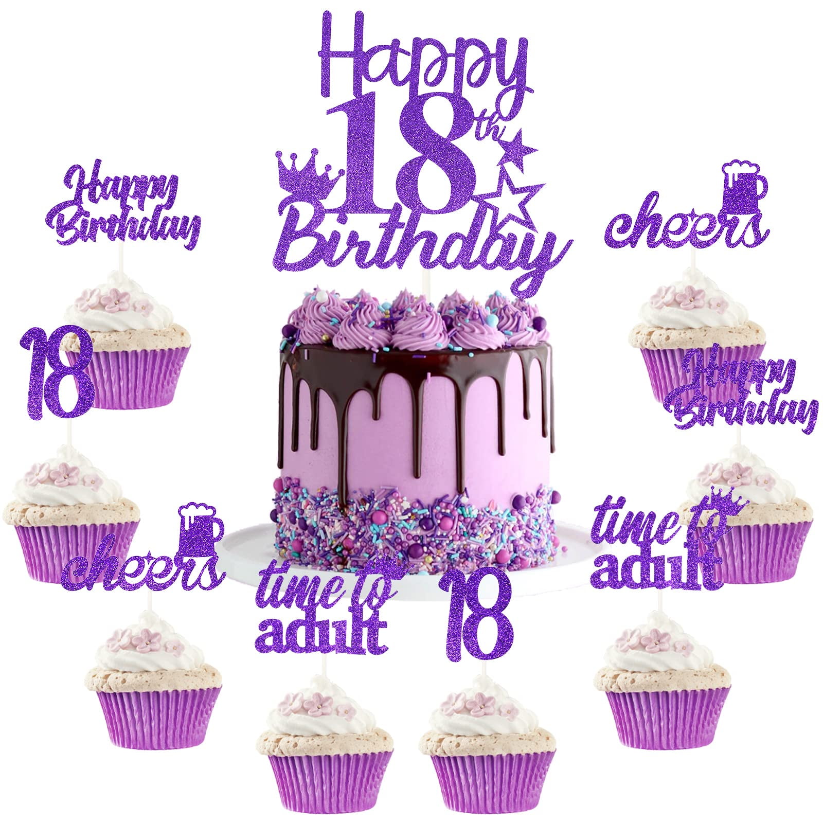 18th Birthday Cake FEV6 Topper Purple 25 Pack, Happy 18th Birthday Cake ...