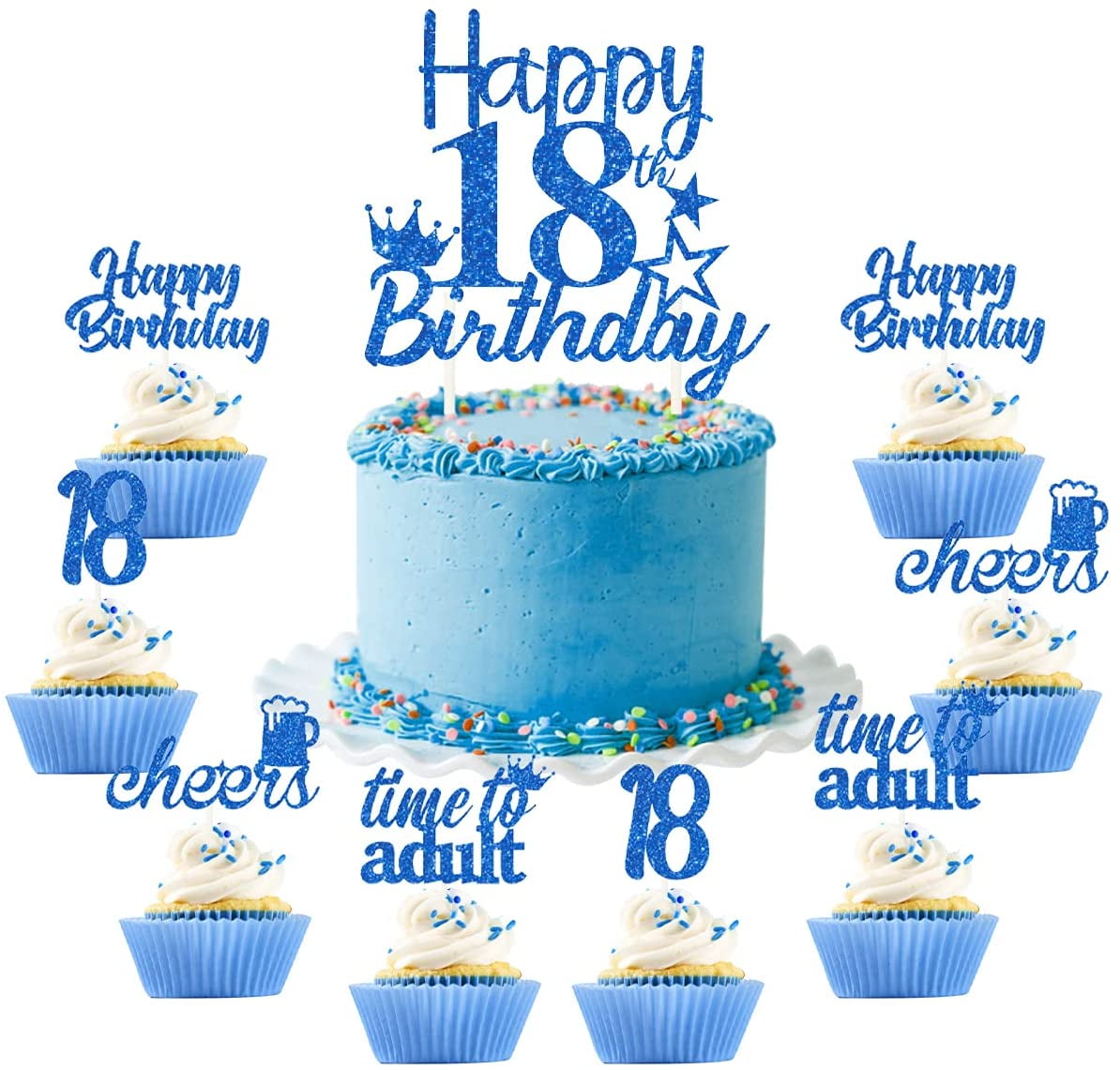 18th Birthday Cake Topper Navy Blue 25 Pack, Happy 18th Birthday Cake ...