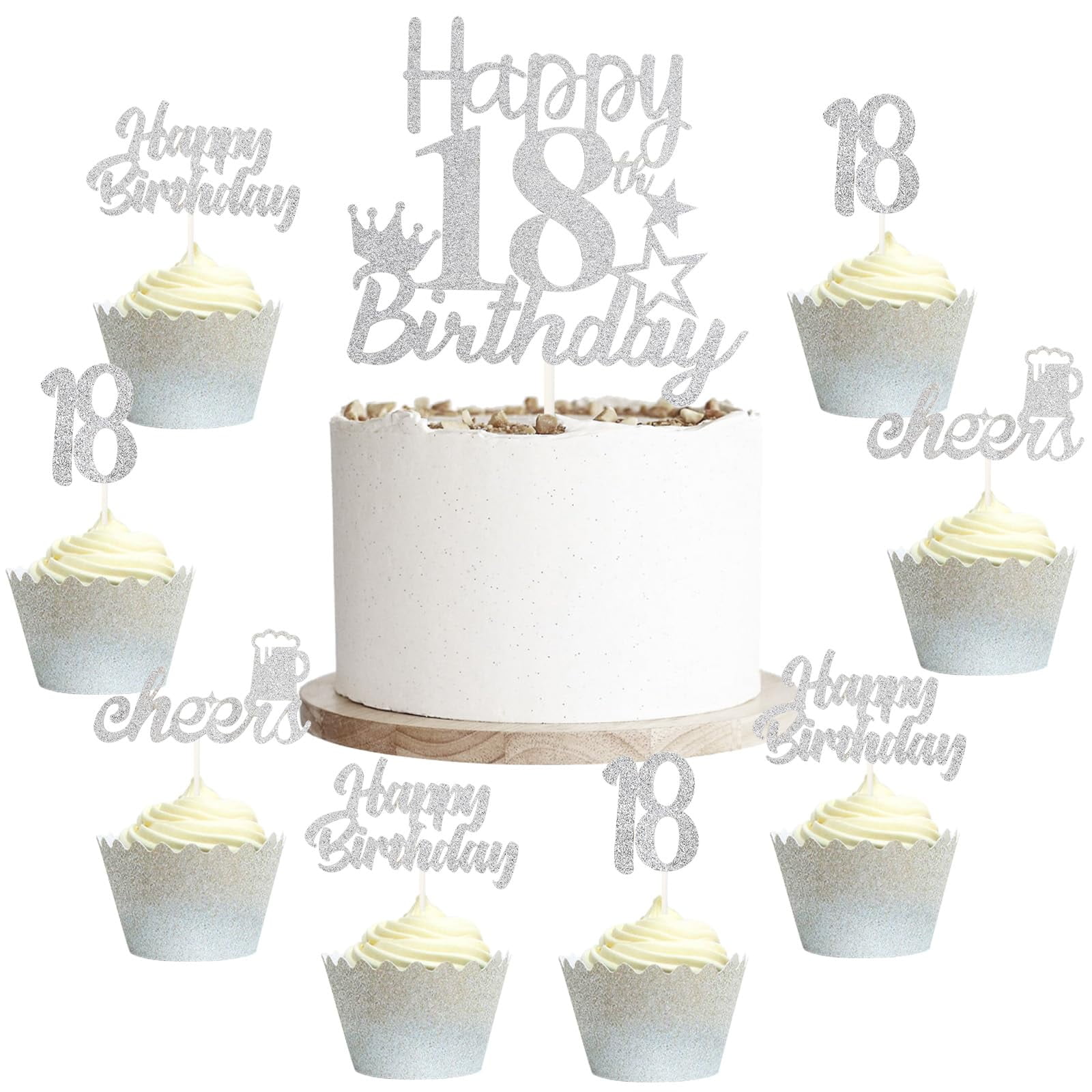 18th Birthday Cake Topper Silver 18 AFN1Pack, Happy 18th Birthday Cake ...