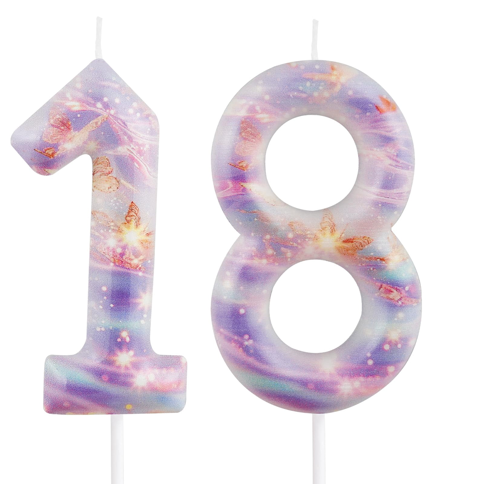 18th Birthday Candles, 3.54in Large Purple AFN1Butterfly Number 18 ...