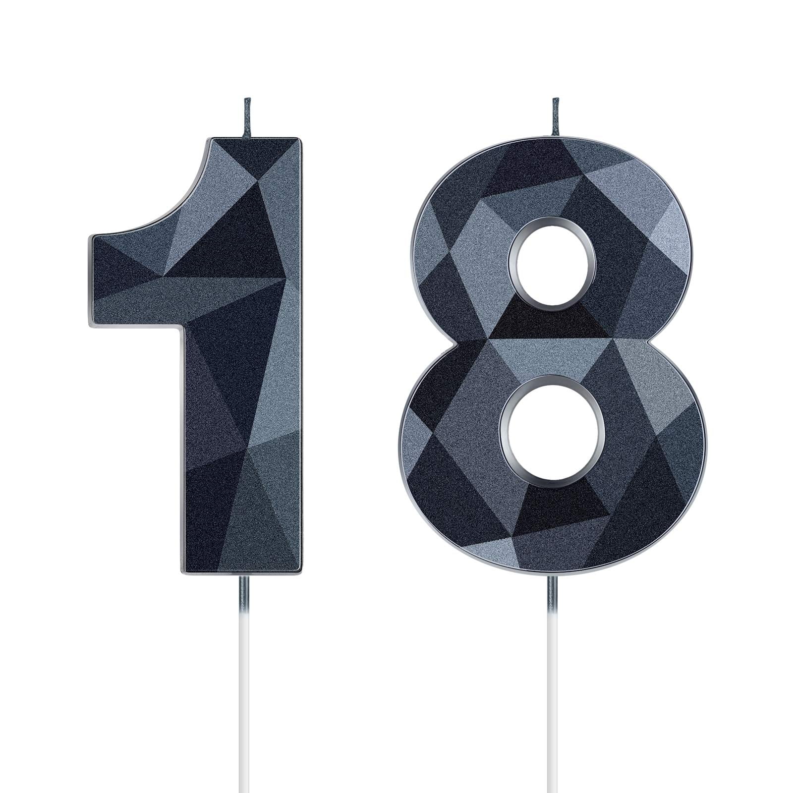 18th Birthday Candles, Black 3D Diamond BSL1 Shape Number 18 Candles ...