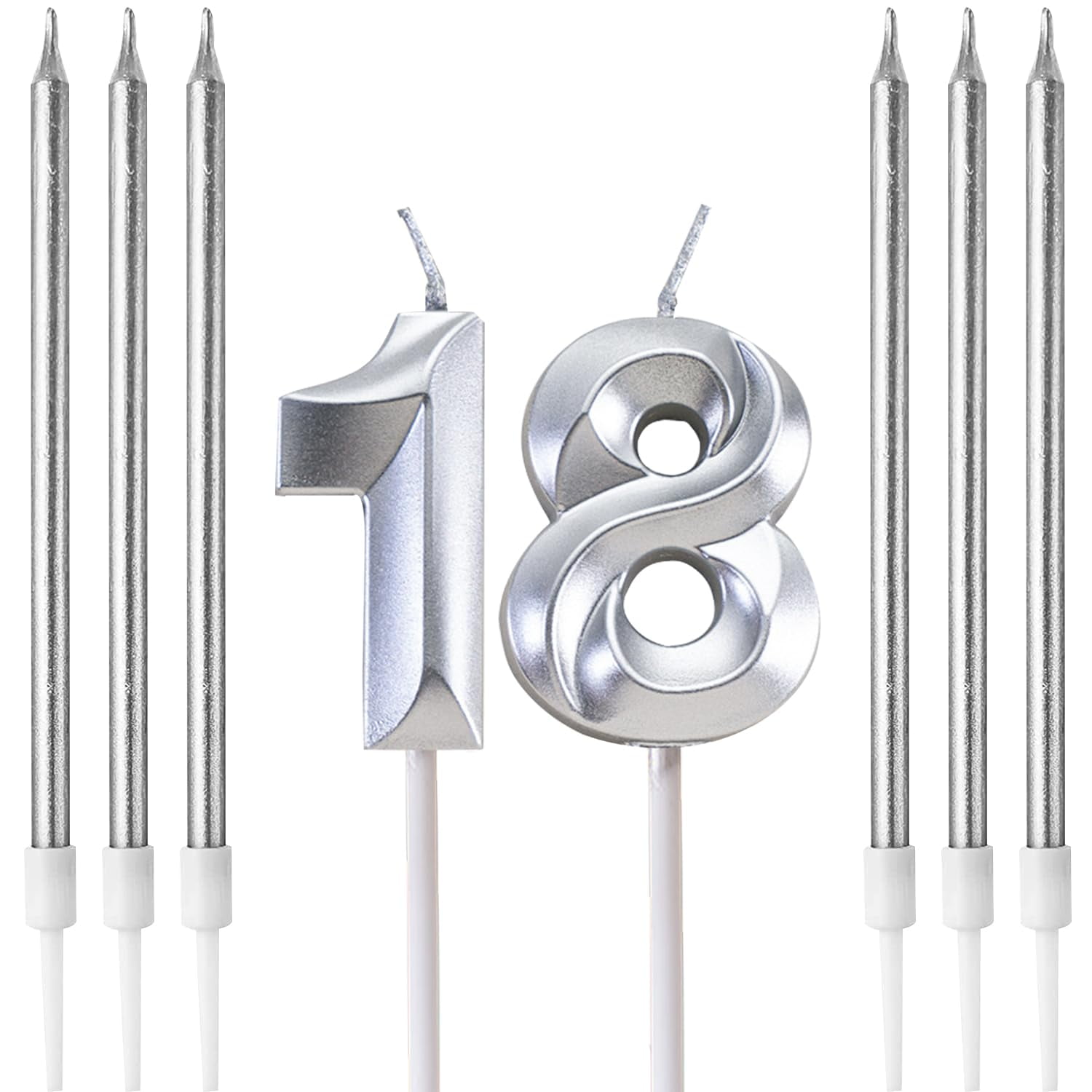18th Birthday Candles, Number Candle for Cake Birthday Candle Silver ...