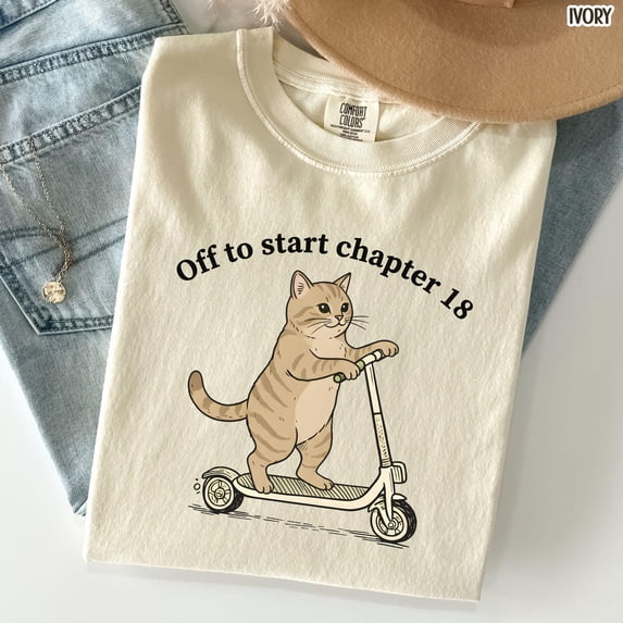 18th Birthday Cat Shirt Off to Start Chapter 18 Tee Funny Cat Scooter ...