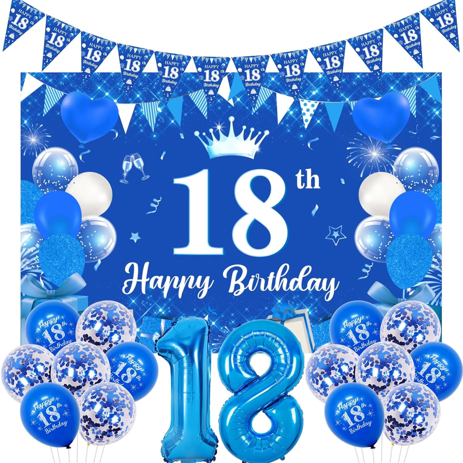 18th Birthday Decorations Blue for Boys Men, Royal Blue Happy 18th ...