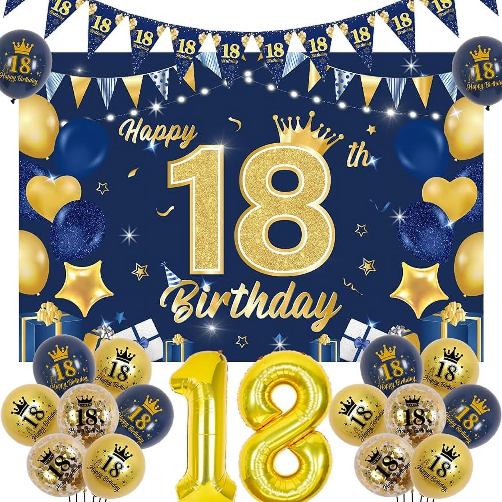 18th Birthday Decorations for Boy Navy Blue and Gold, Happy 18th ...