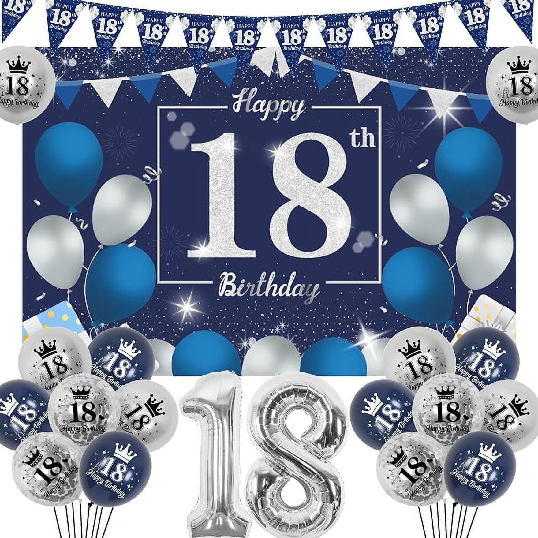18th Birthday Decorations for Boy Navy Blue and Silver, Happy 18th ...