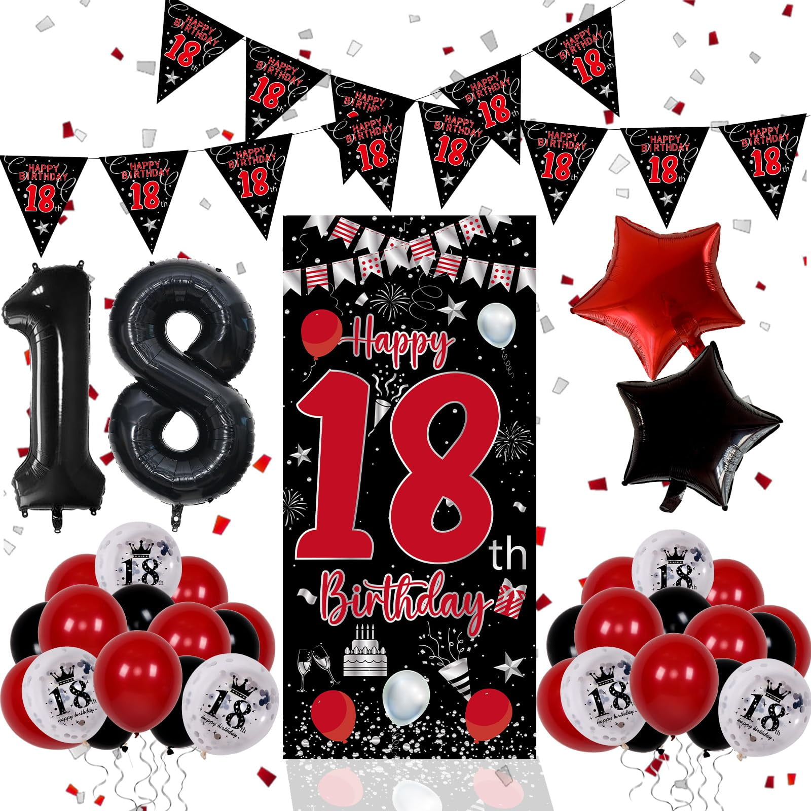 18th Birthday Decorations for Boys and AFN1Girls, Red Black Happy 18th ...