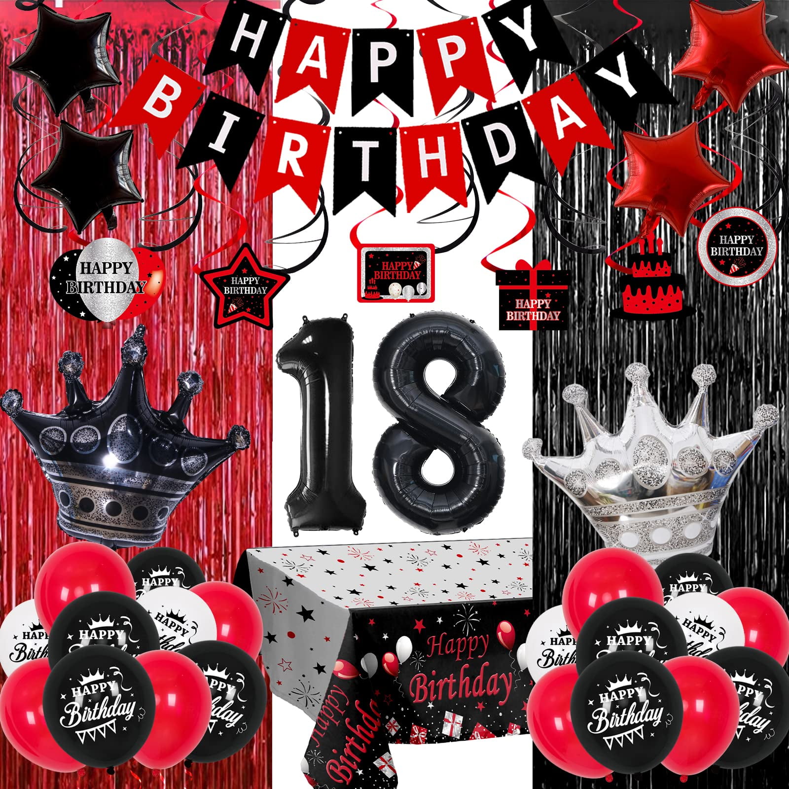 18th Birthday Decorations for Boys Girls AFN1Red Black, Happy 18th ...