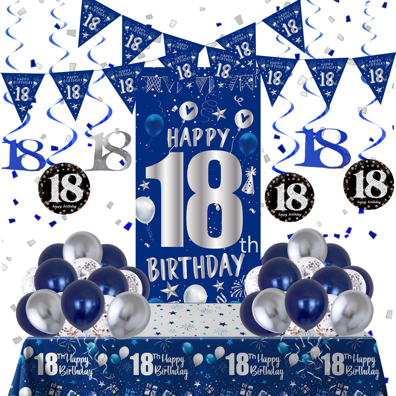 18th Birthday Decorations for Boys Girls, KKS1 Blue Silver 18th ...