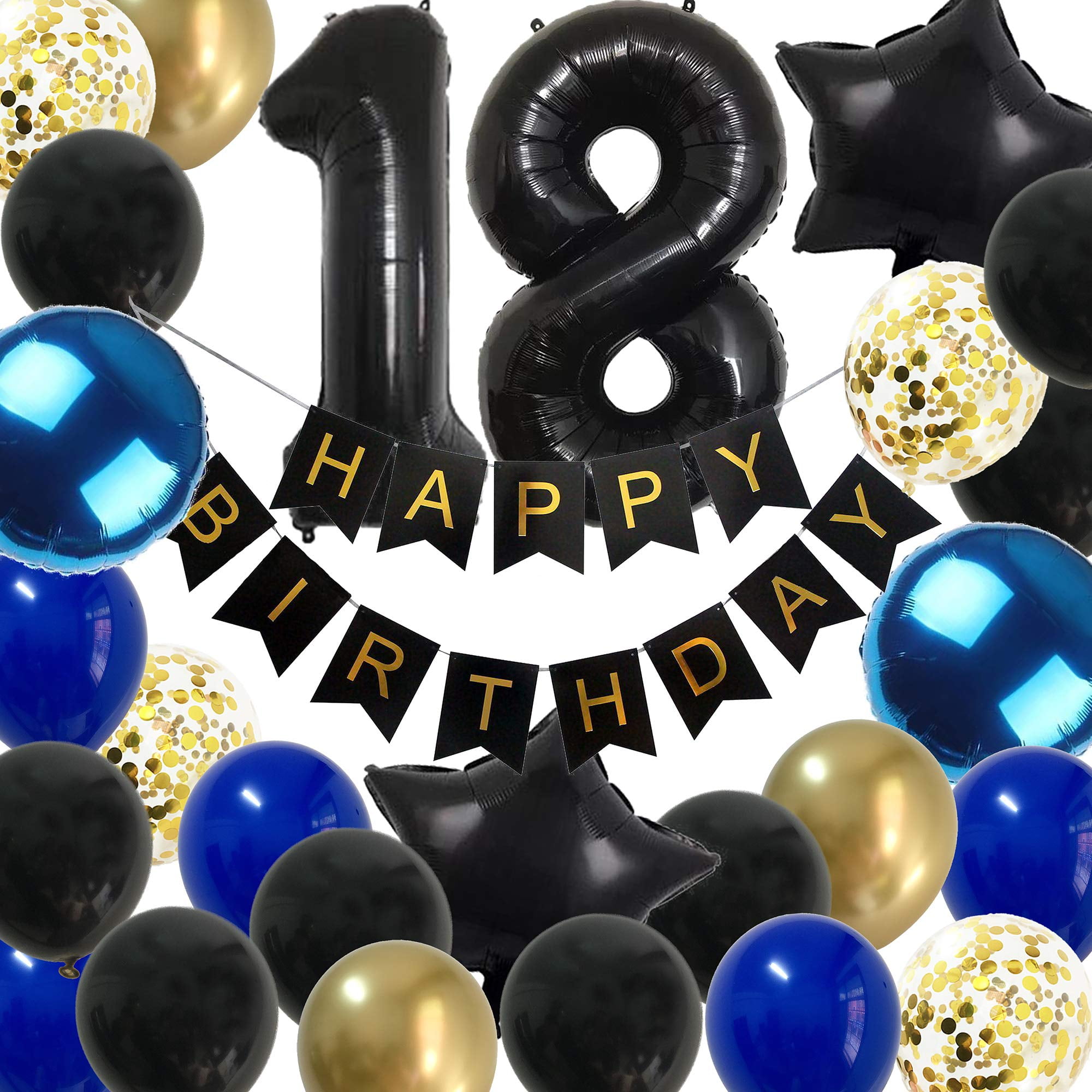 18th Birthday Decorations Boys - Royal AFN1blue Gold Happy 18 Birthday ...