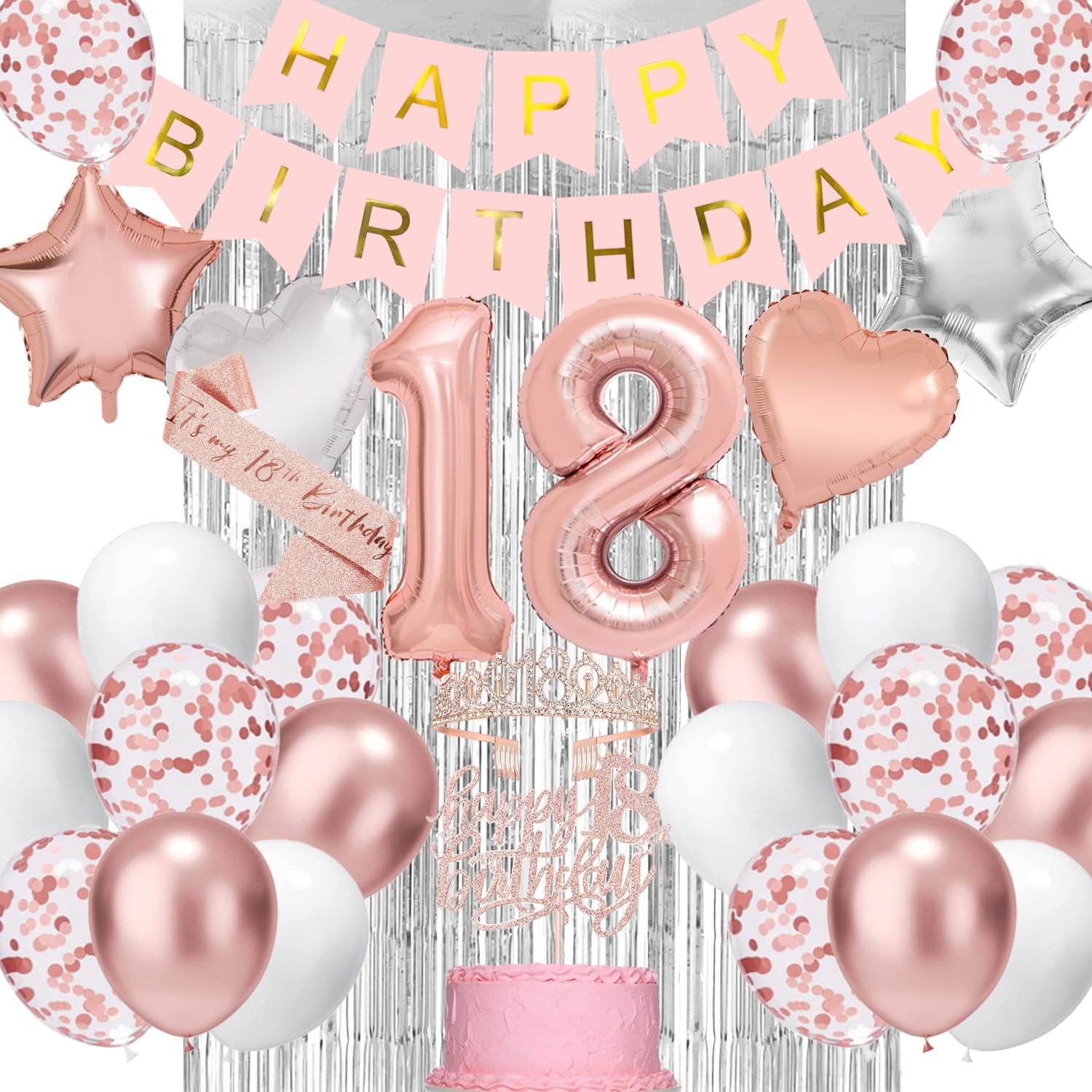 18th Birthday Decorations for Girls - Rose Gold 18 Birthday Party ...