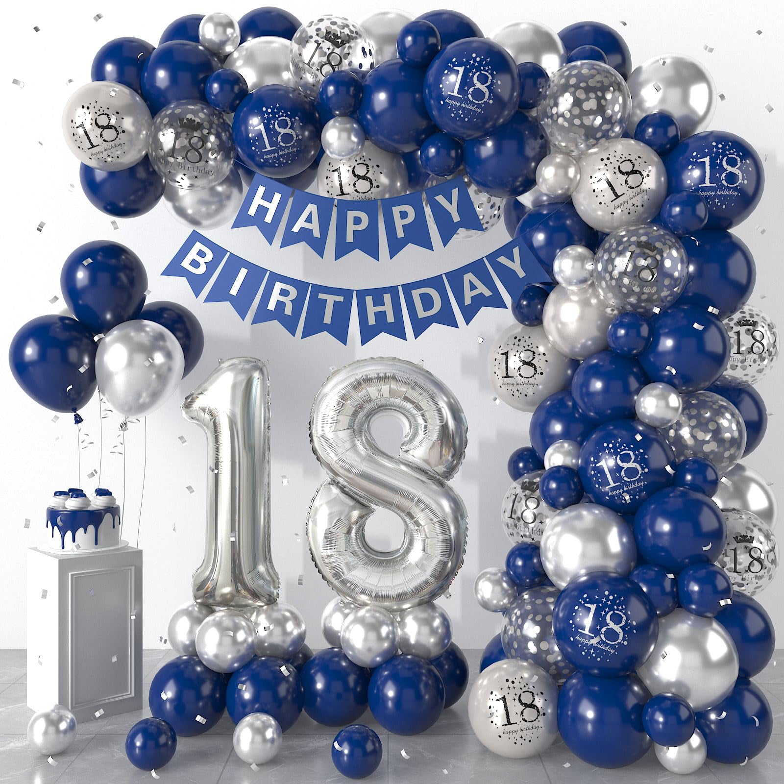 18th Birthday Decorations Navy Blue Silver,18th AFN1Birthday Balloon ...
