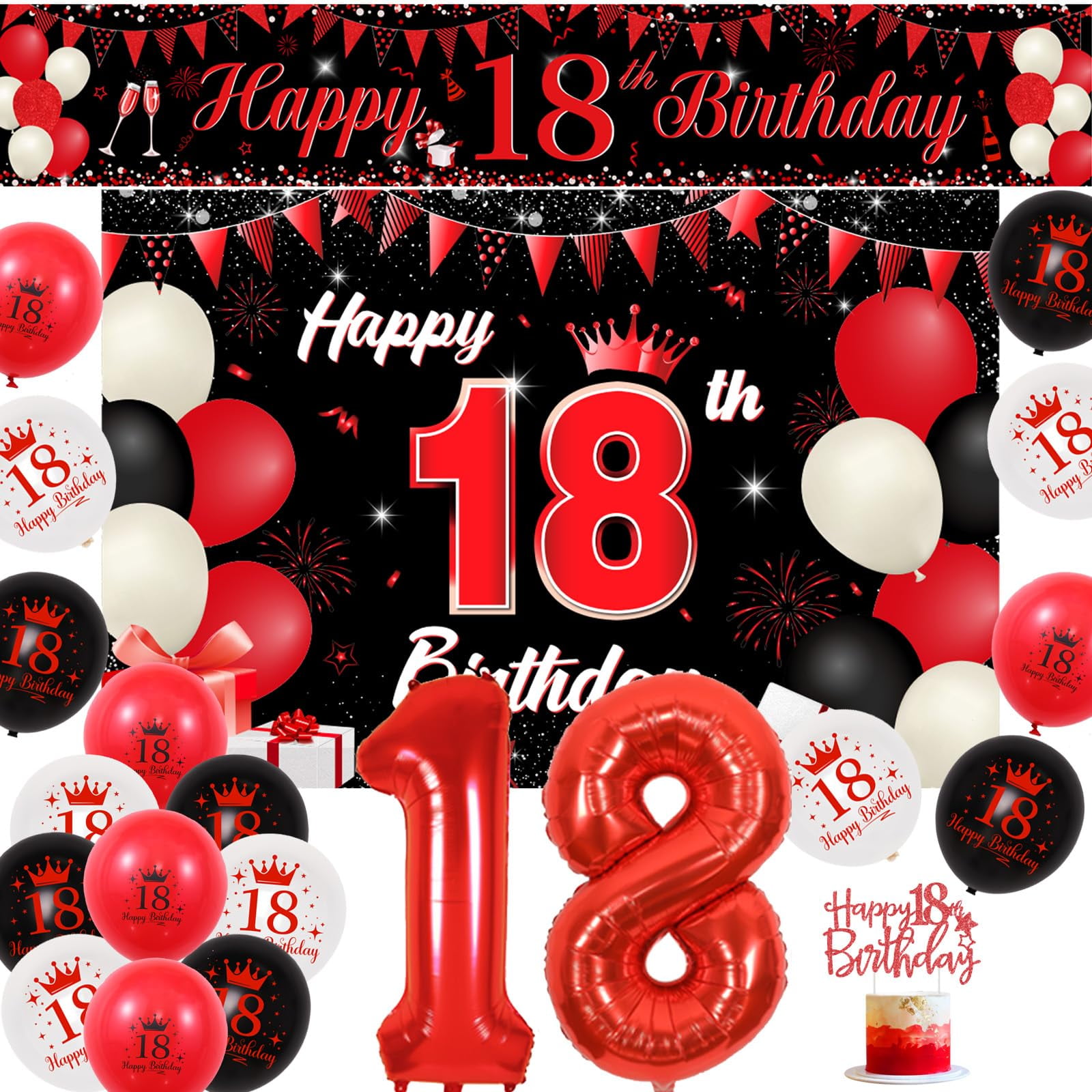 18th Birthday Decorations Red and Black KKS1 Boys Girls, Happy 18th ...