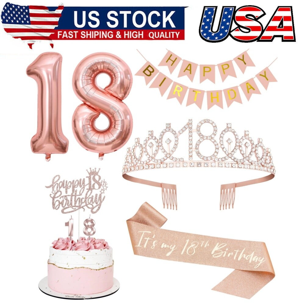 18th Birthday Decorations for Girls Happy Birthday Banner Cake Toppers Candles - Walmart.com