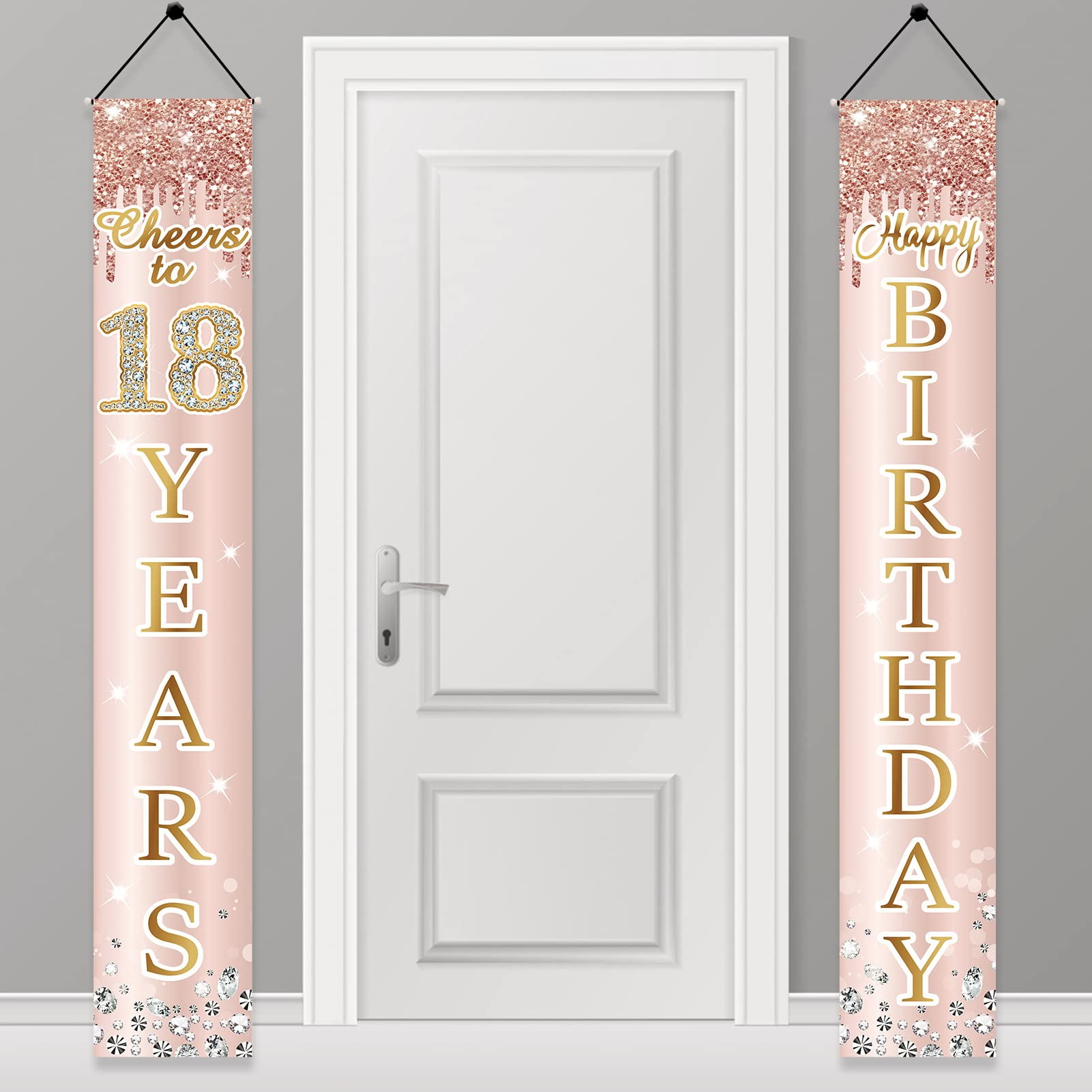 18th Birthday Door Banner Decorations for ZLK1 Girls, Pink Rose Gold ...