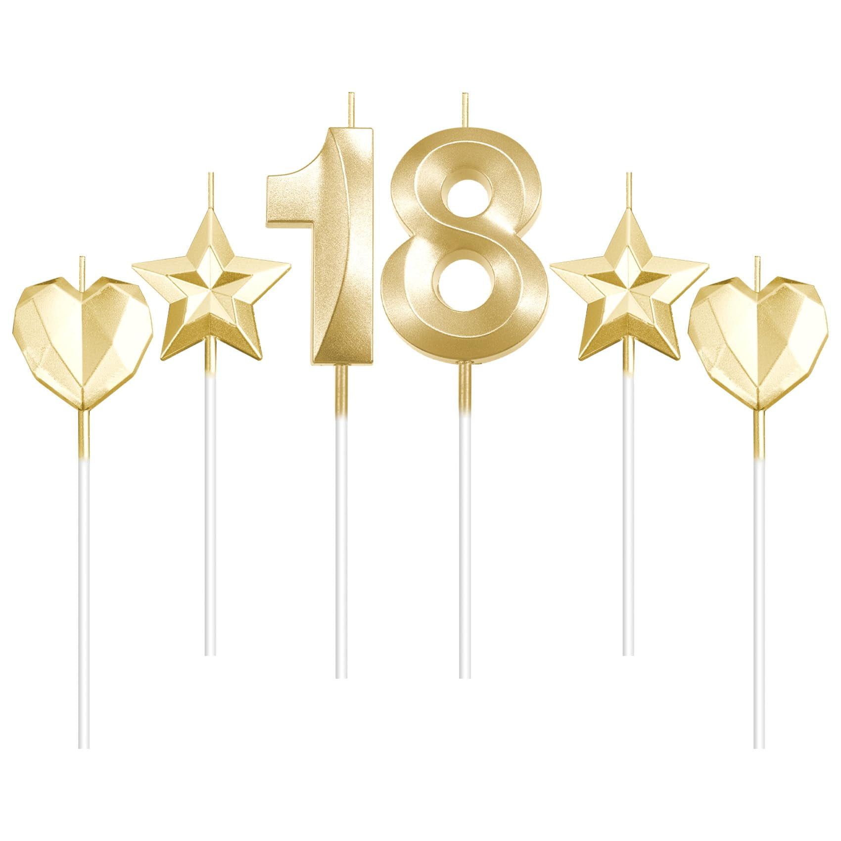 18th Birthday Number Candle and Star Heart Champagne Gold Number 18 ...
