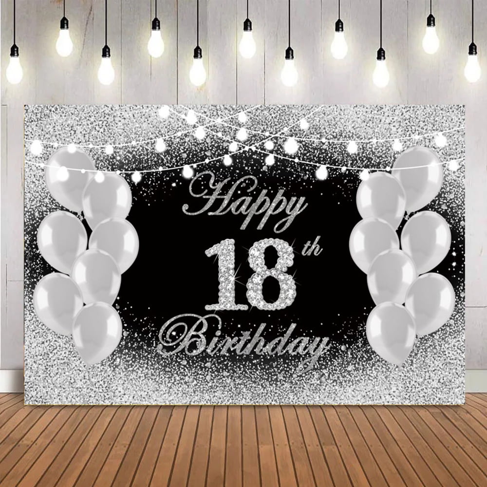 18th Birthday Party Backdrop Glitter Balloon Boy Girl 18 years old ...