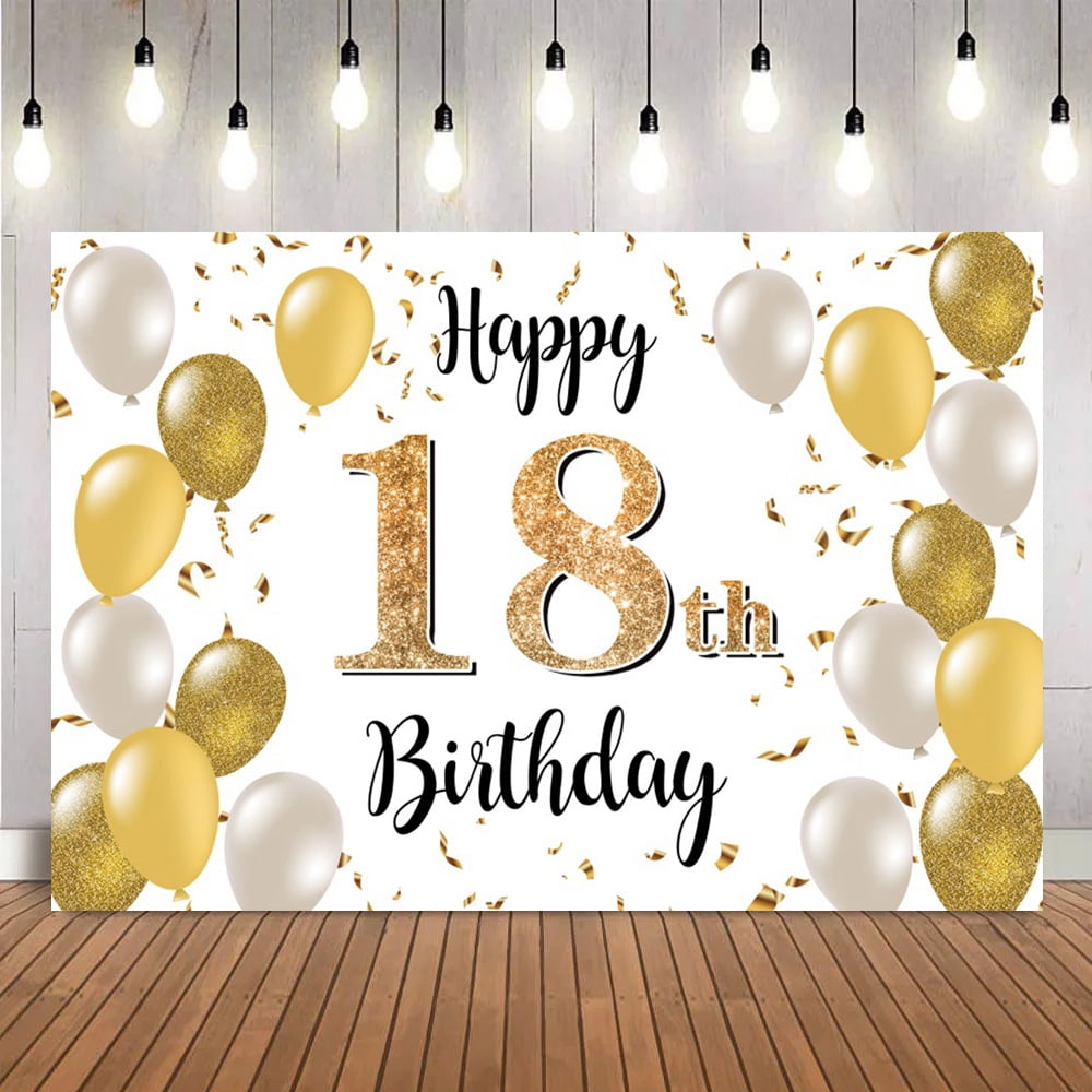 18th Birthday Party Backdrop Glitter Balloon Boy Girl 18 years old ...