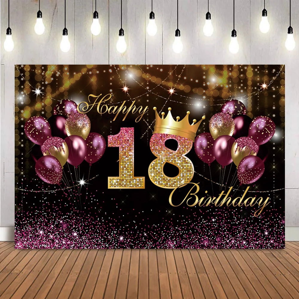 18th Birthday Party Backdrop Glitter Balloon Boy Girl 18 years old ...