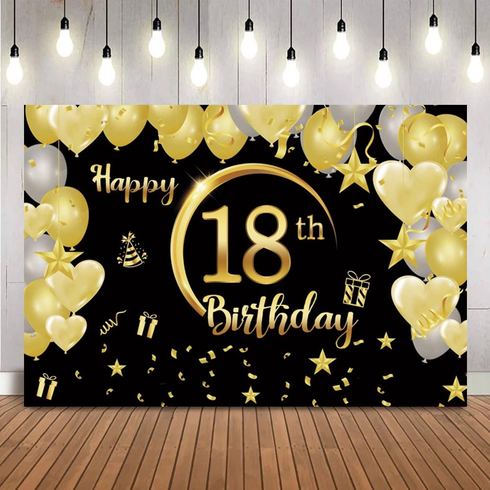 18th Birthday Party Backdrop Glitter Balloon Boy Girl 18 years old ...