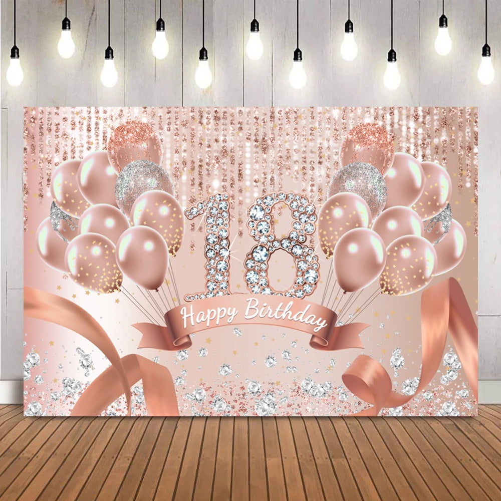 18th Birthday Party Backdrop Glitter Balloon Boy Girl 18 years old ...