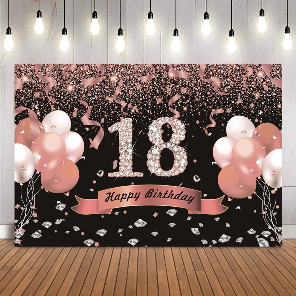 18th Birthday Party Backdrop Glitter Balloon Boy Girl 18 years old ...