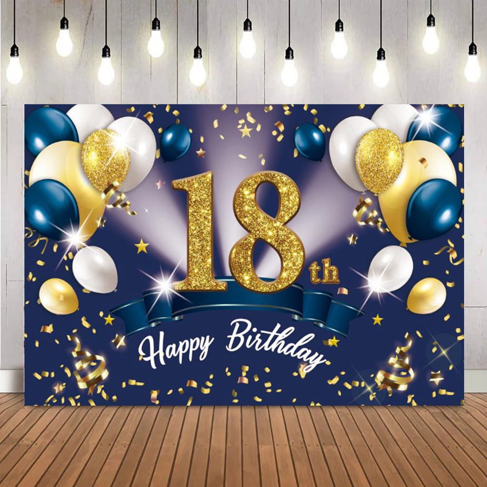 18th Birthday Party Backdrop Glitter Balloon Boy Girl 18 years old ...