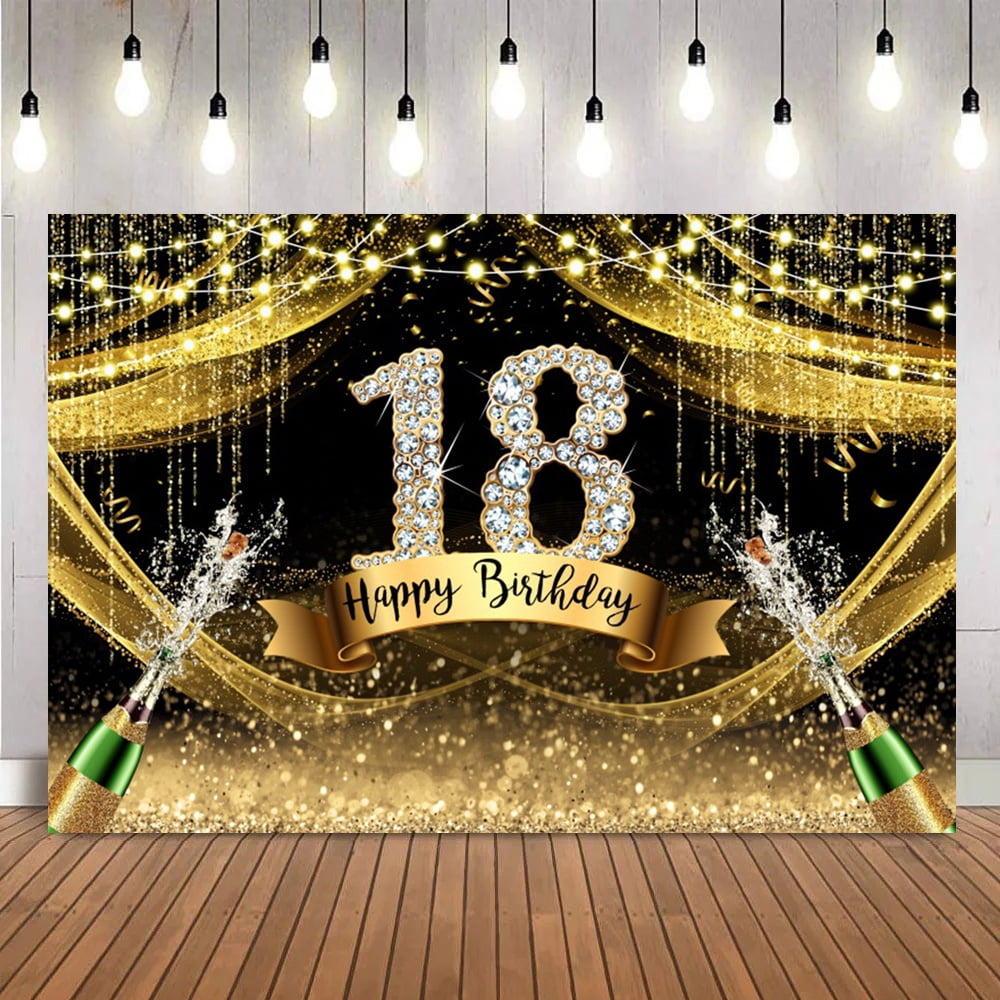 18th Birthday Party Backdrop Glitter Balloon Boy Girl 18 years old ...