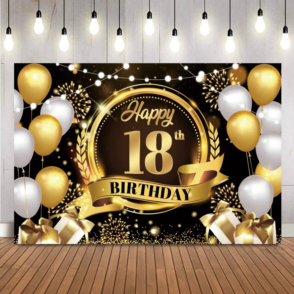 18th Birthday Party Backdrop Glitter Balloon Boy Girl 18 years old ...