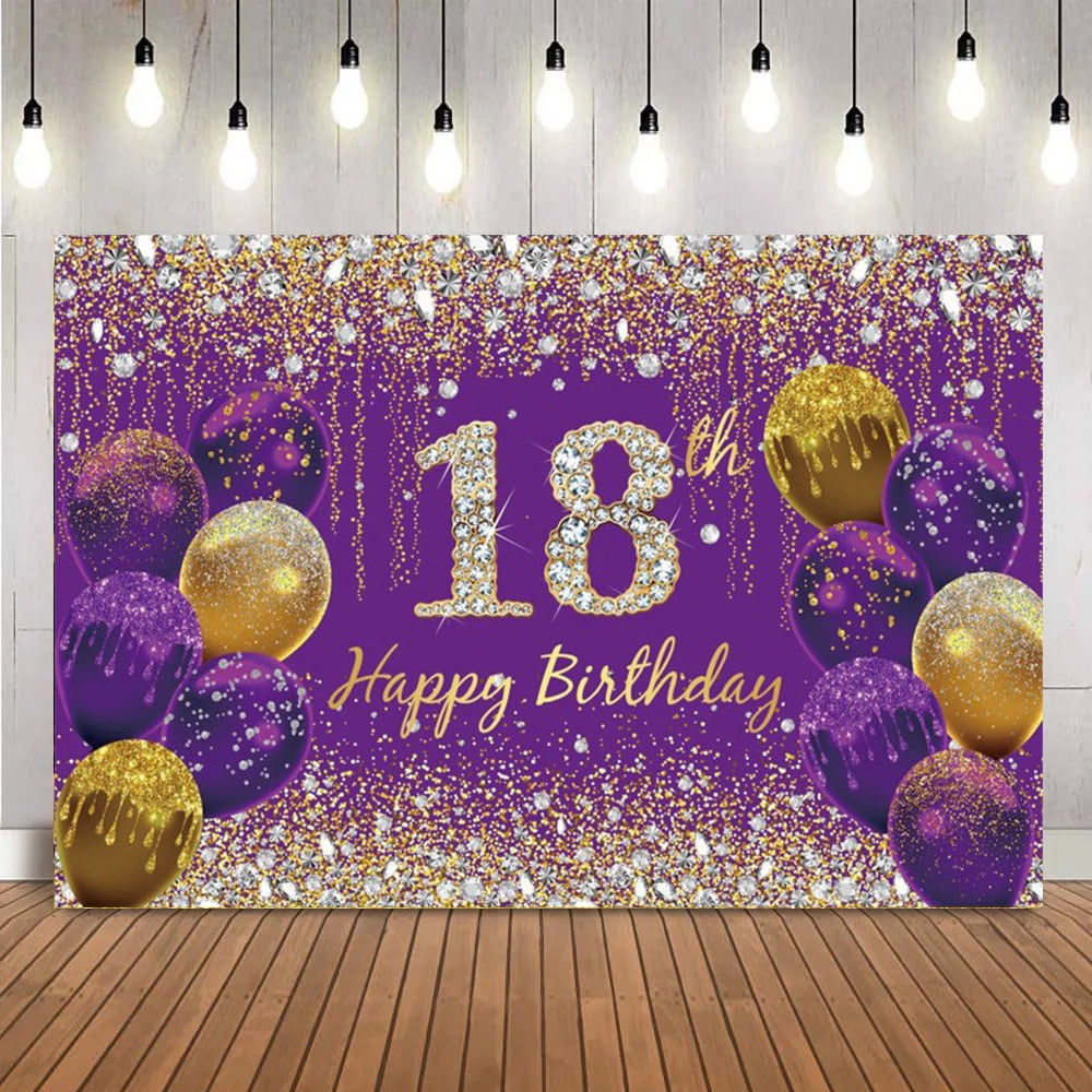 18th Birthday Party Backdrop Glitter Balloon Boy Girl 18 years old ...