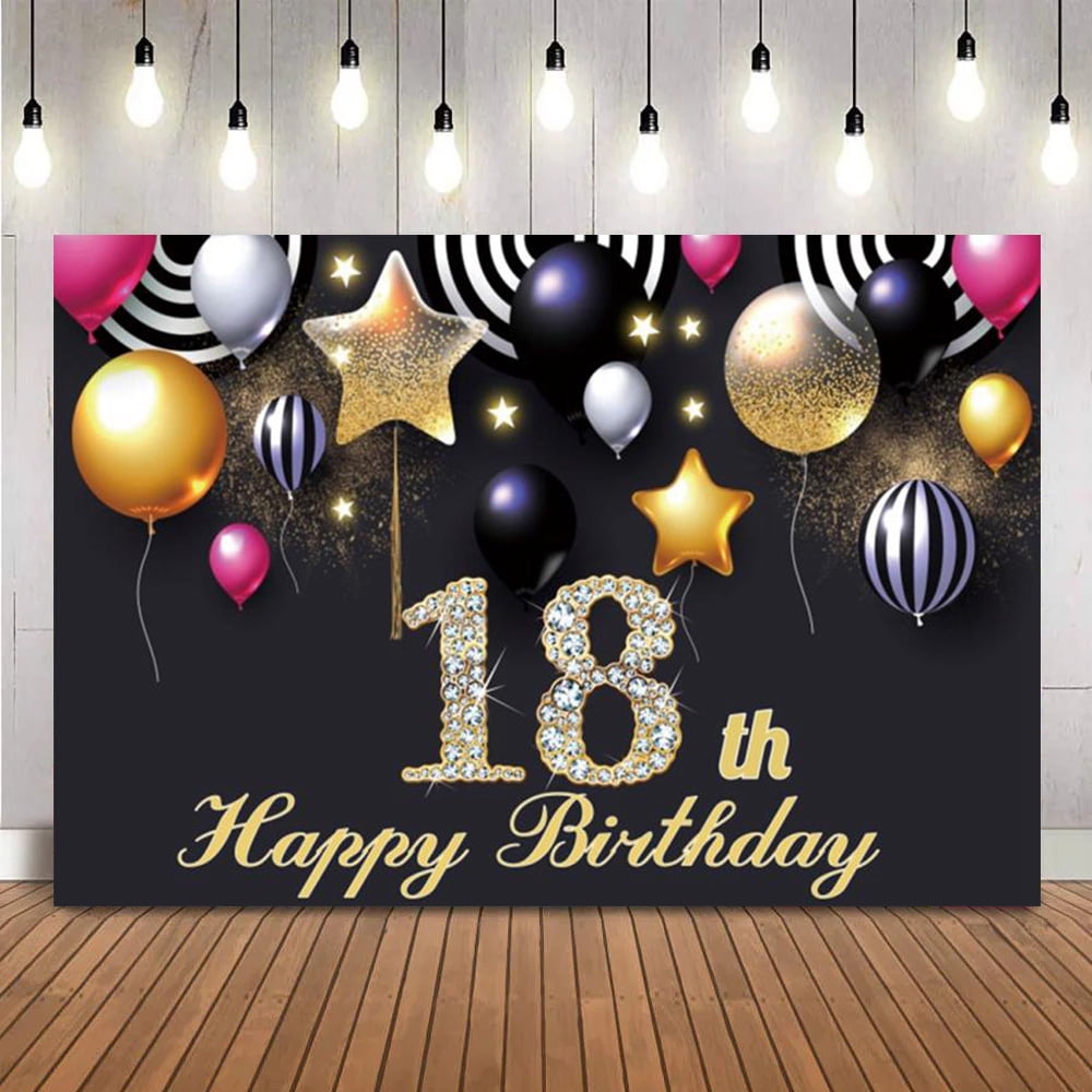 18th Birthday Party Backdrop Glitter Balloon Boy Girl 18 years old ...