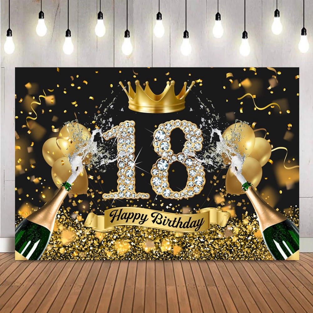 18th Birthday Party Backdrop Glitter Balloon Boy Girl 18 years old ...