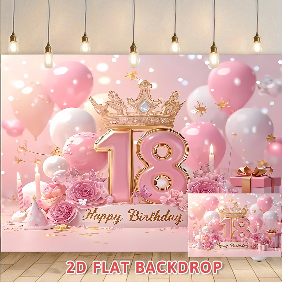 18th Birthday Pink Backdrop Crown Themed Party Decoration Background ...