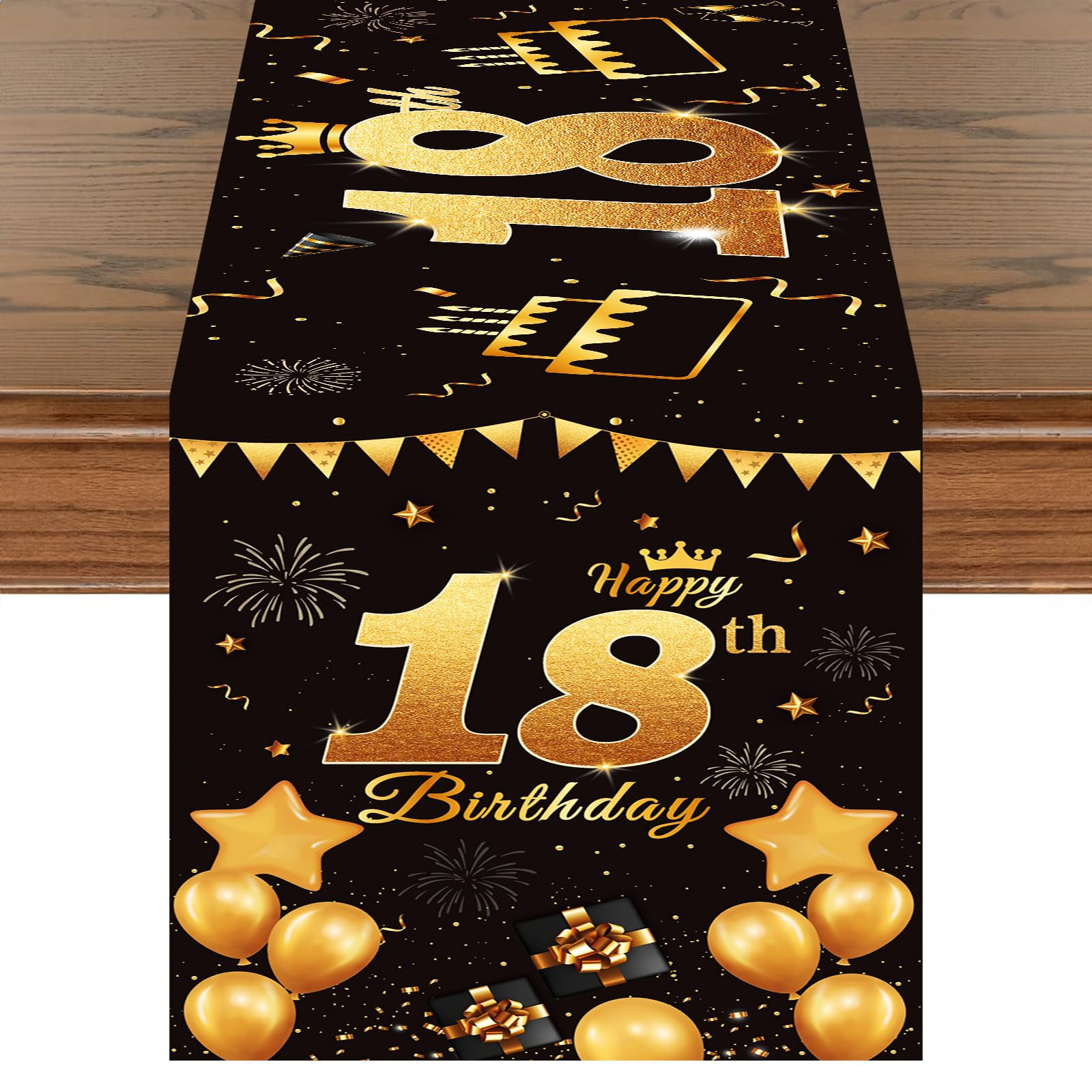 18th Birthday Table Runner Black Gold ZLK1 72 Inches 18th Birthday ...
