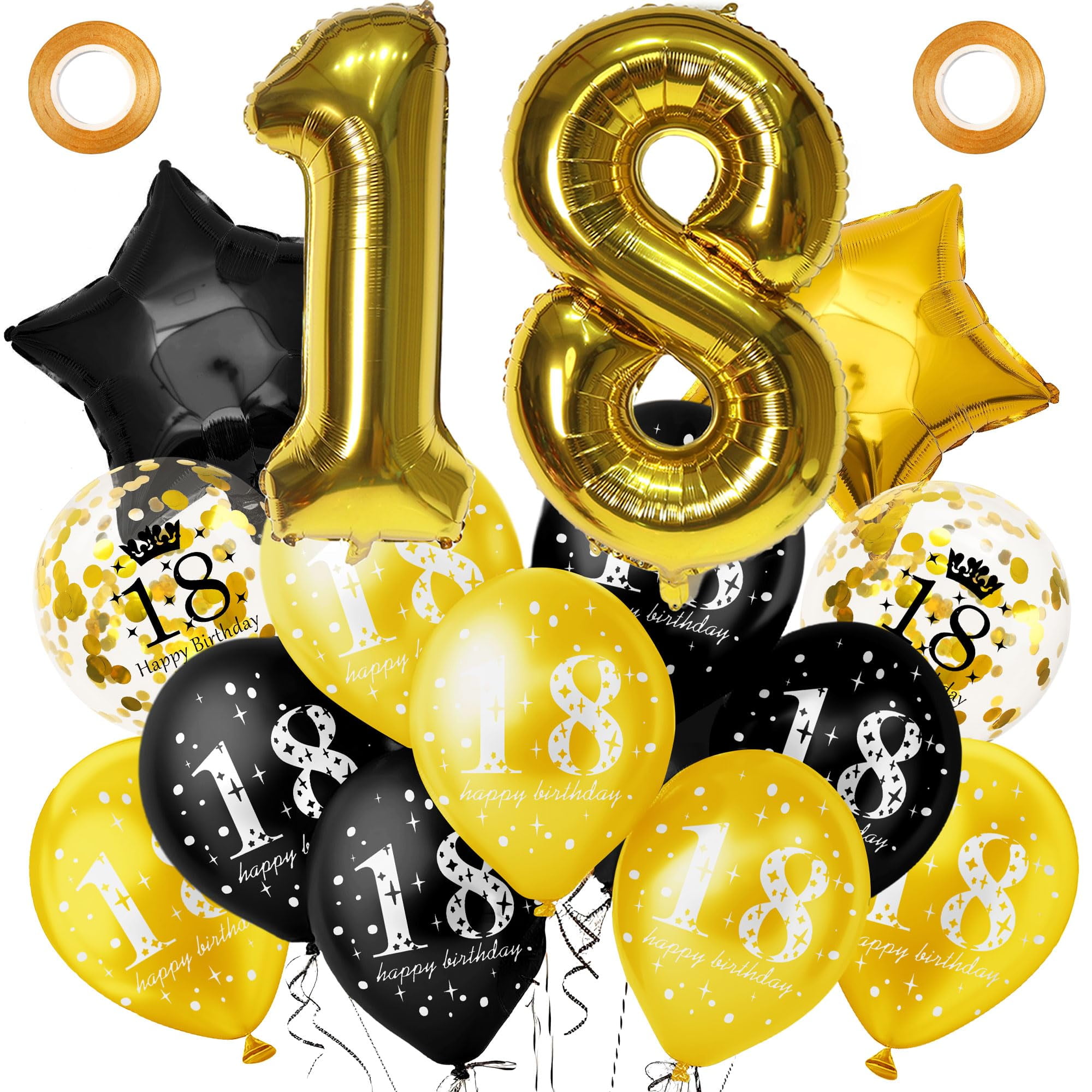 18th Happy Birthday Decorations Coffetti Balloons MTN1 Black Gold ...