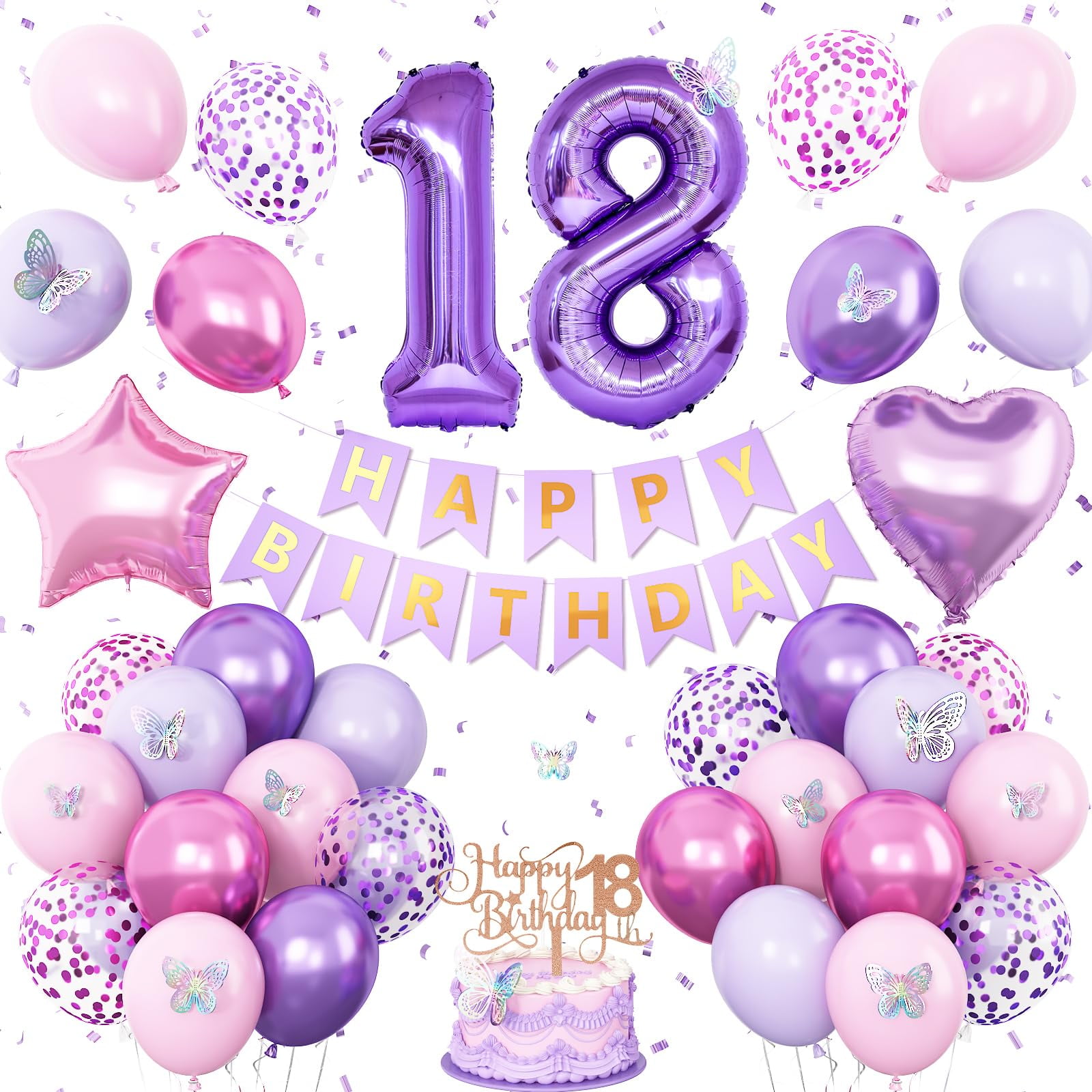 18th Purple Birthday Decorations,Pink Purple 18th AFN1Birthday ...