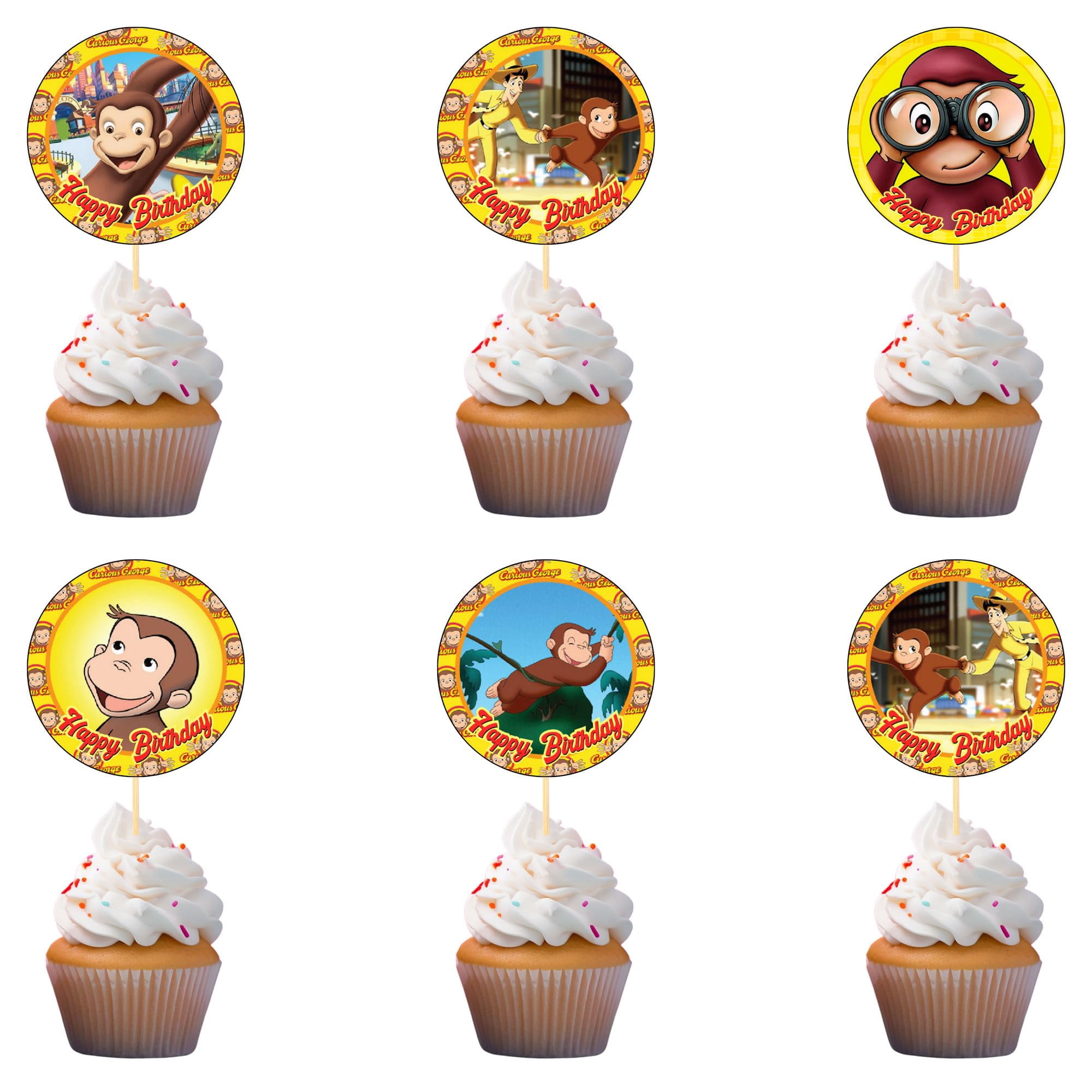 18x Curious Monkey Cupcake Toppers – Bold Picks Happy Birthday Décor ...