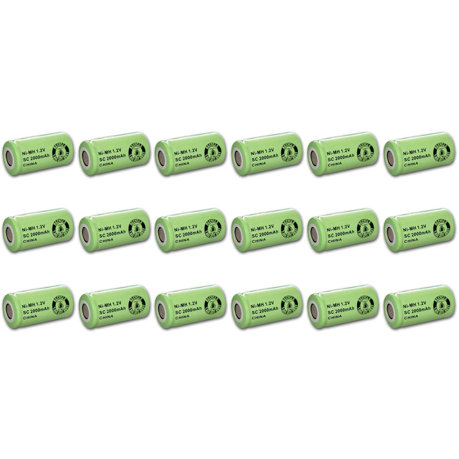 18x Exell 1.2V 2000mAh NiMH SubC Rechargeable Battery Flat Top Cell USA ...