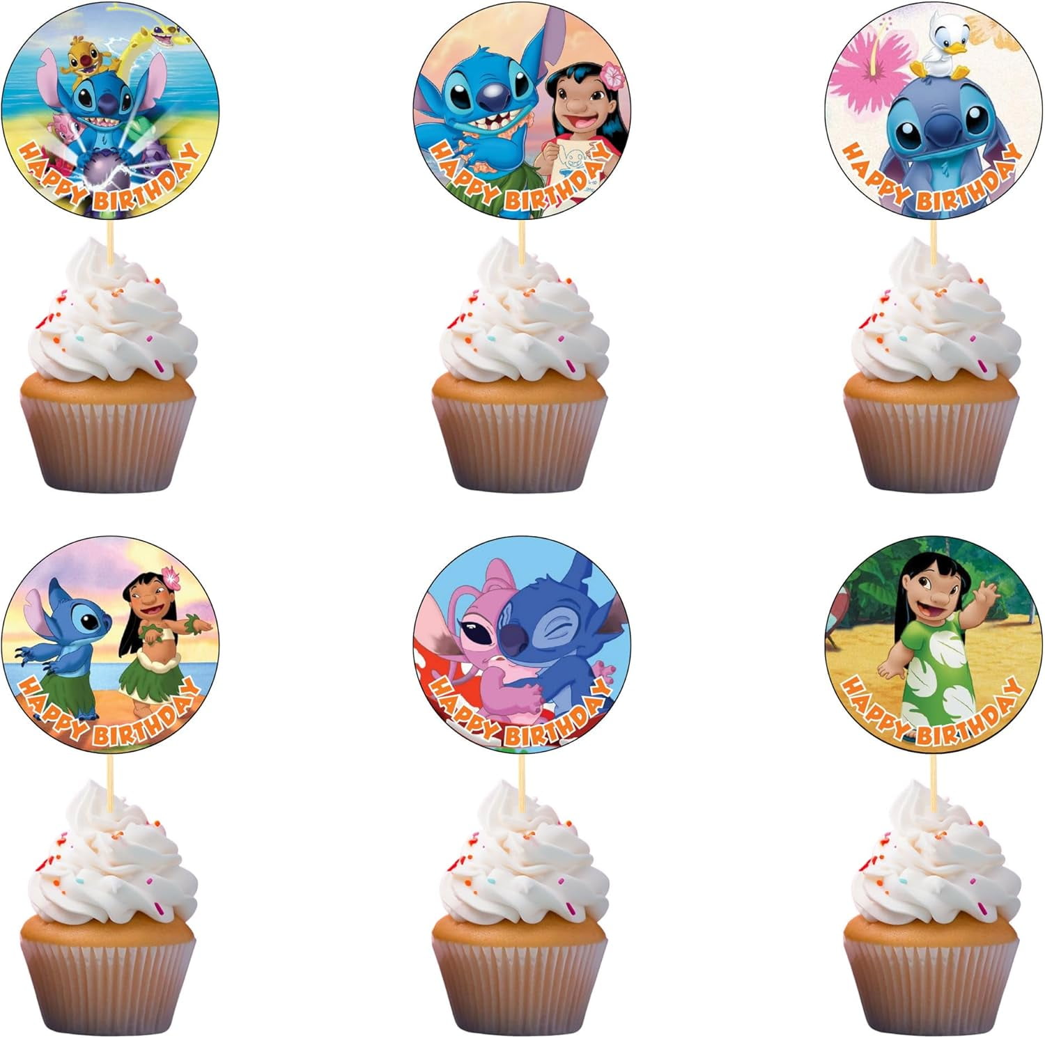 18x Lilo Kids Fun Cupcake Toppers – Strong Picks Happy Birthday Décor ...
