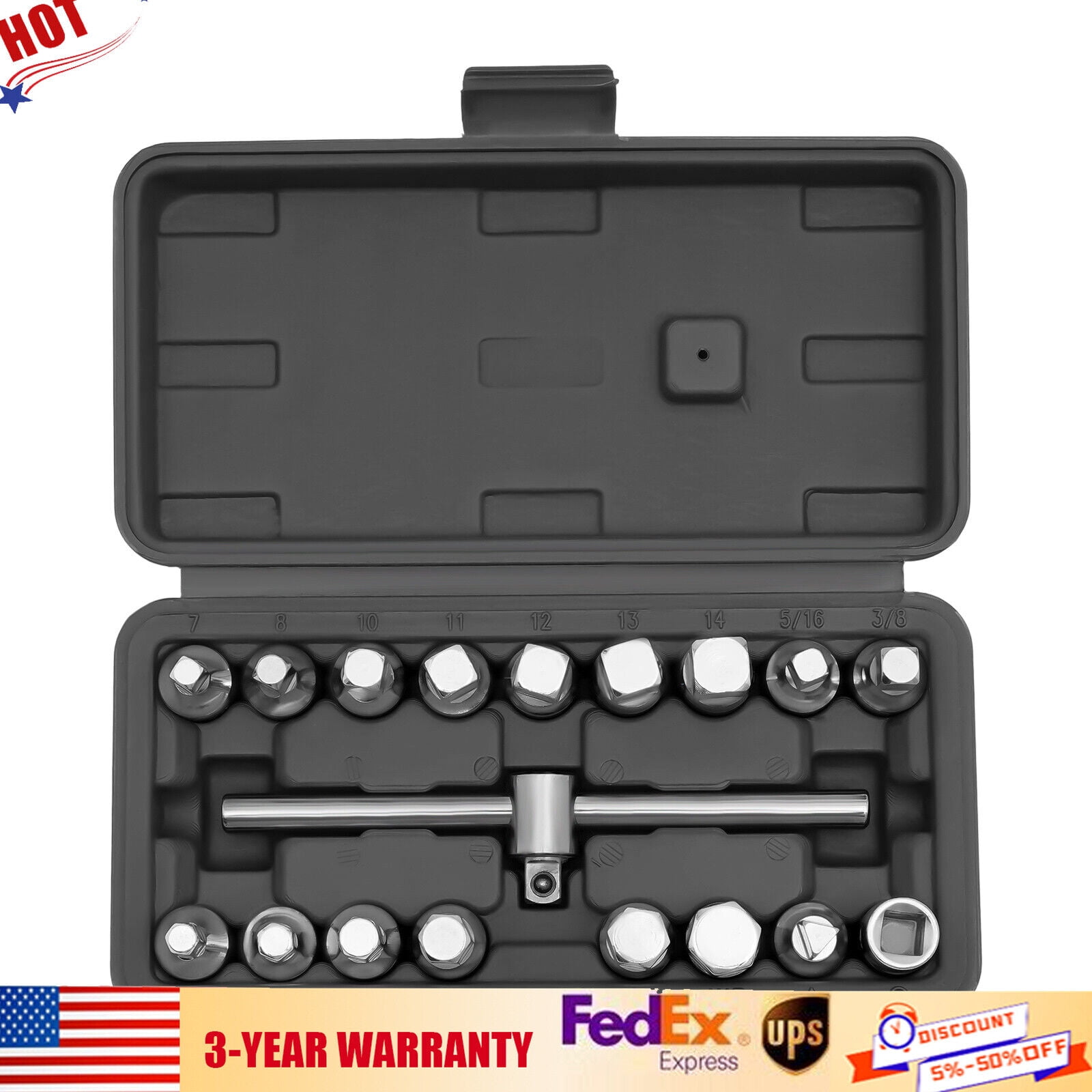 18x Oil Drain Pipe Plug Hexagon Square Socket Key Removal Tool Set 3 ...
