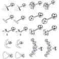 18x Stud Earrings Set Disc Ball Flat Barbell Tiny Heart Small Ear for ...