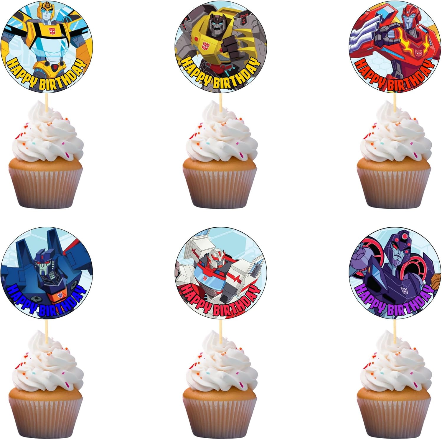18x Transf Cupcake Toppers – Strong Picks Happy Birthday Décor, Cupcake ...