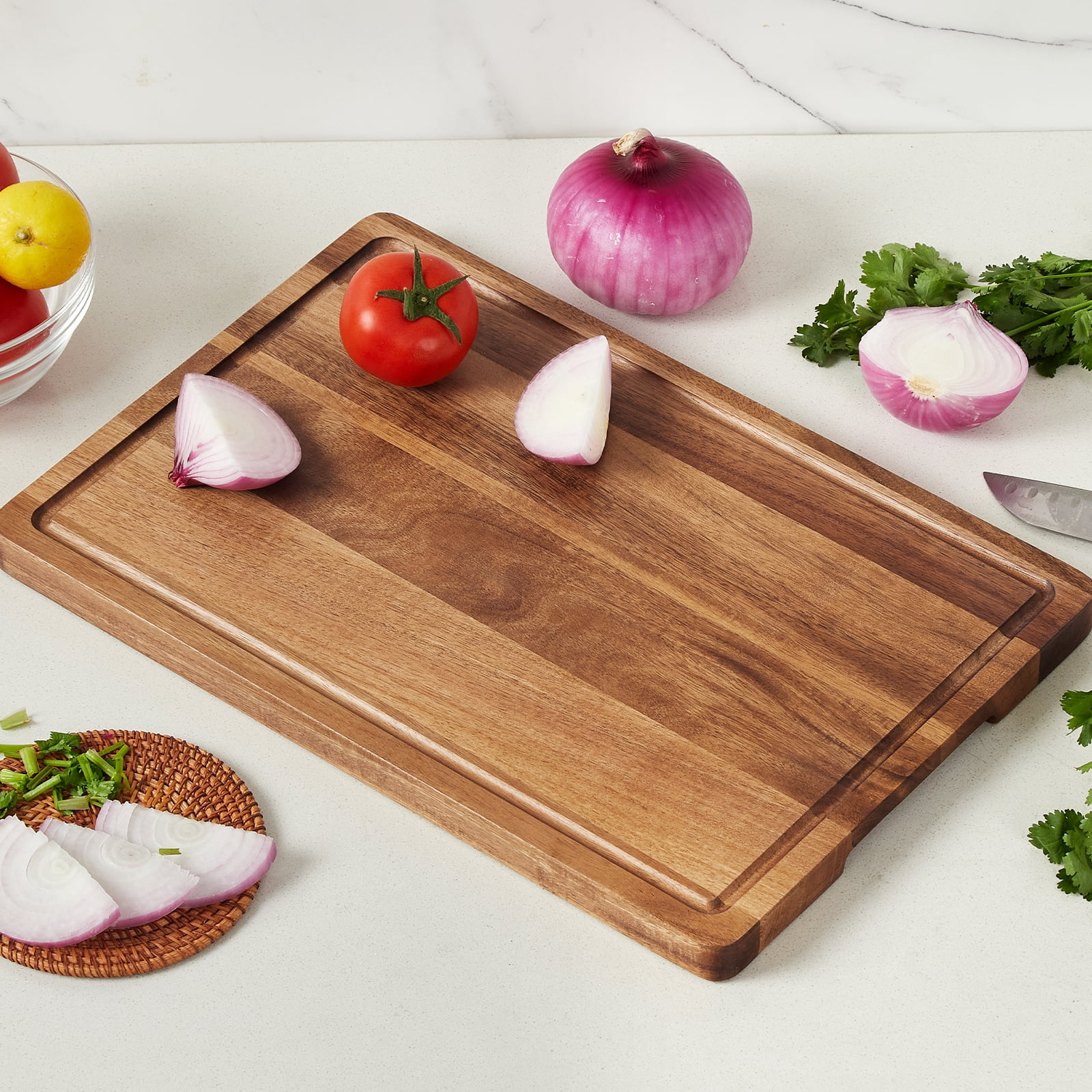 18x12 Large Acacia Wooden Cutting Board for Kitchen, Edge Grain Wood ...