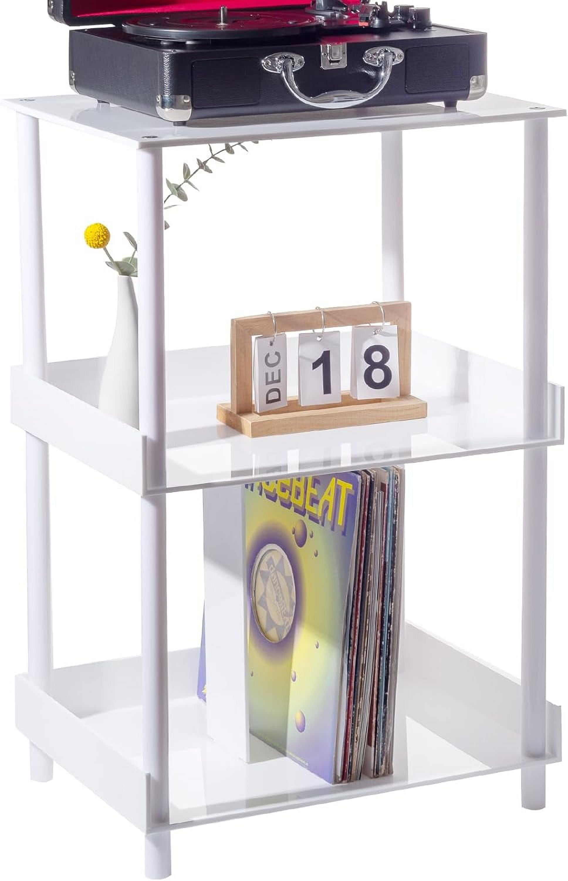 18x14 White Acrylic Record Player Stand with Vinyl Storage, 3 Tiers ...