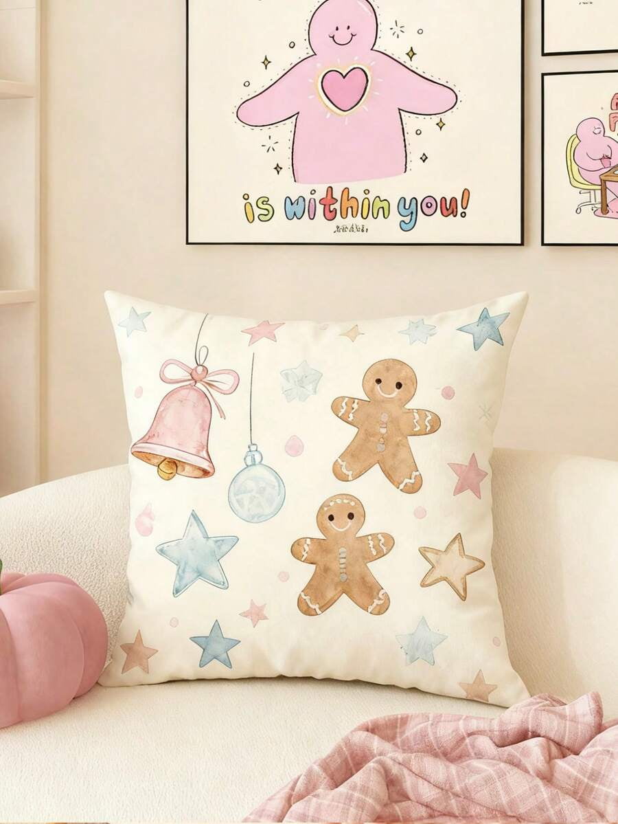 18x18 Christmas Gingerbread Pillowcase - Linen Cushion Cover with Candy ...