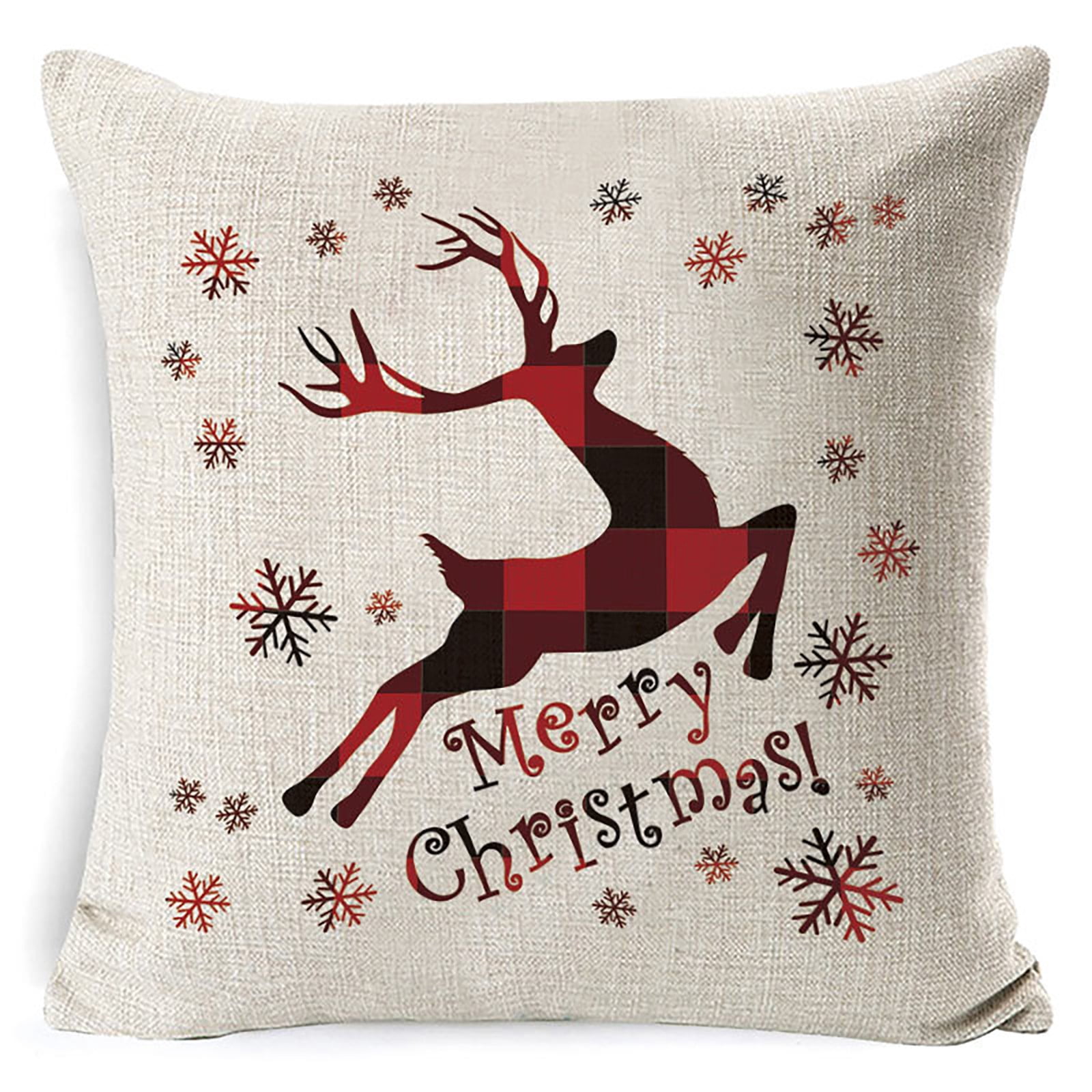 18x18 Christmas Pillow Linen Hand-painted Home ElkSofa Cushion Cover ...